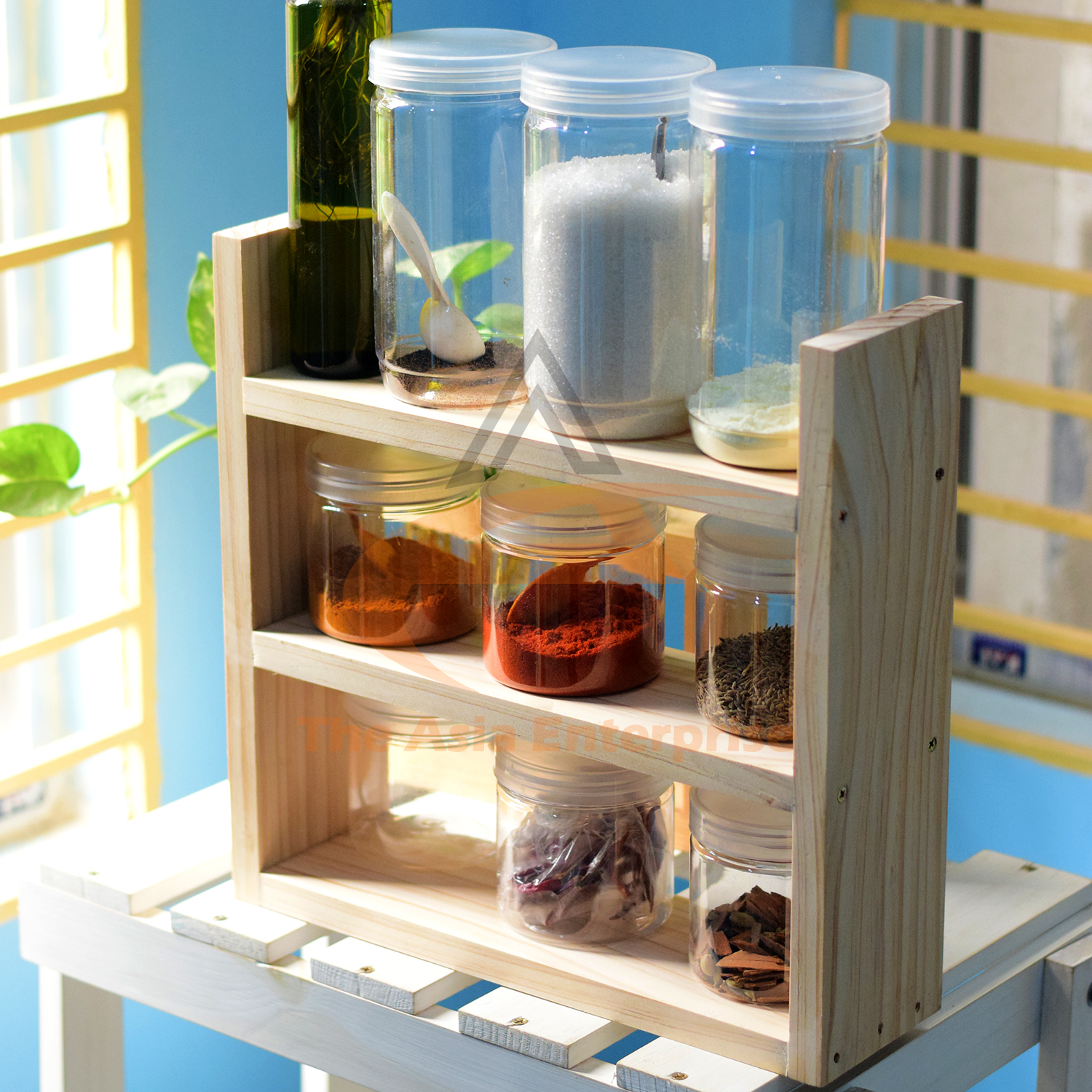 Wooden Kitchen Jar Shelf | Wood Countertop Spice Rack Organizer | Free ...