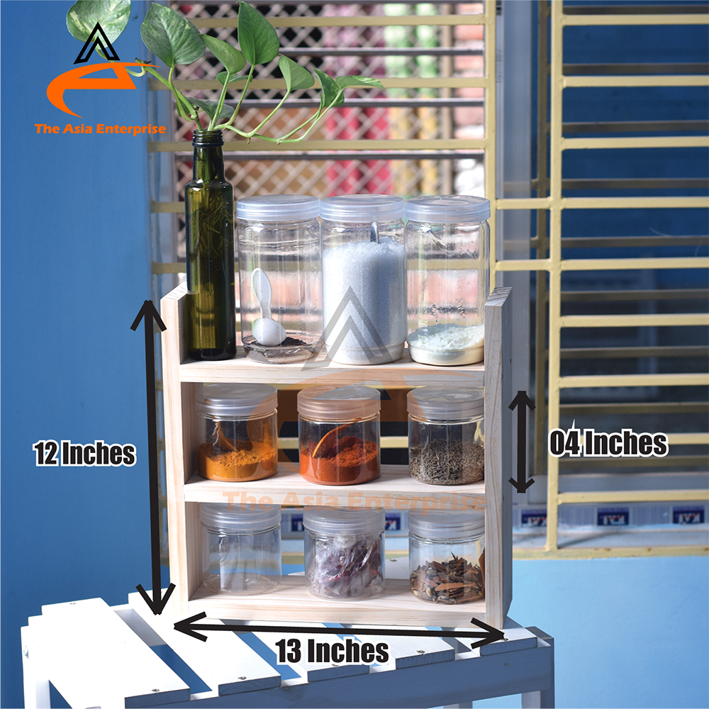 Wooden Kitchen Jar Shelf | Wood Countertop Spice Rack Organizer | Free ...